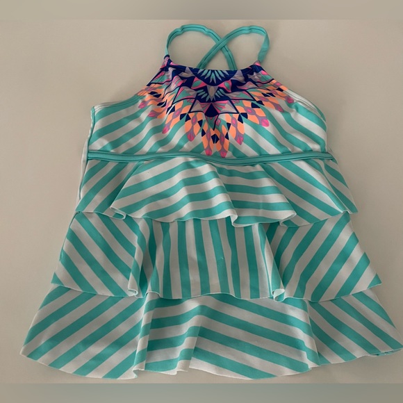 Justice | Swim | Justice Navy Turquoise White Tankini Top Tiered Girls ...